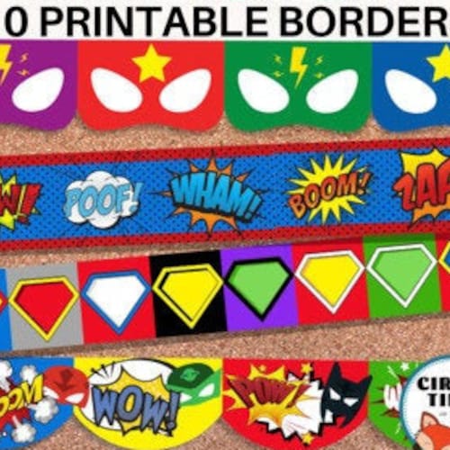 Printable Superhero Bulletin Board Borders Superhero - Etsy