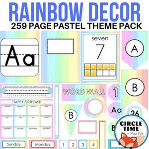 Printable Rainbow Classroom Decor, Pastel Rainbow Theme Classroom ...