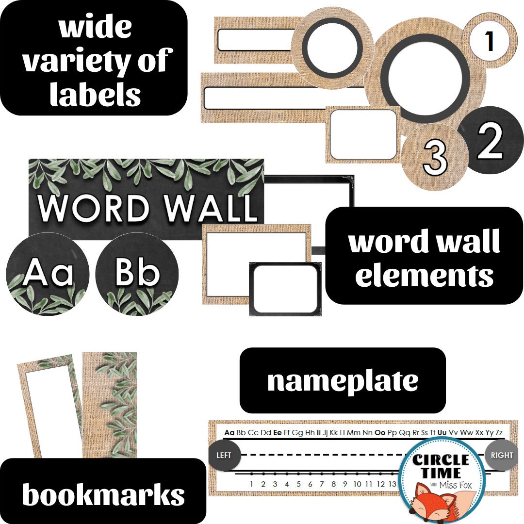 Printable Farmhouse Decor, Chalk & Burlap Classroom Decorations ...