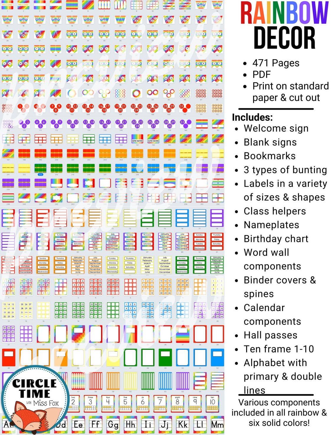 Printable Rainbow Classroom Decor, Rainbow Theme Elementary Classroom ...