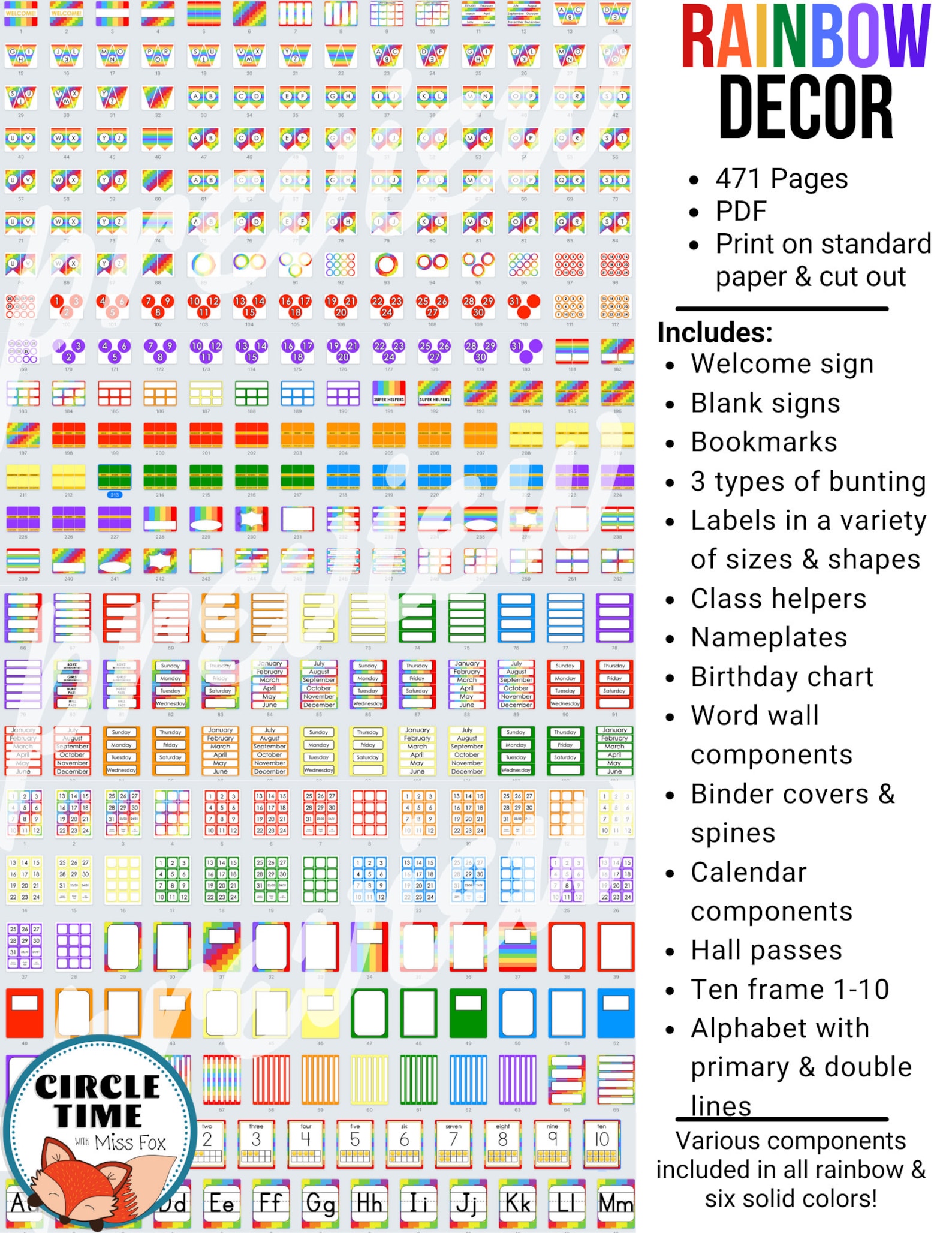 Printable Rainbow Classroom Decor, Rainbow Theme Elementary Classroom ...