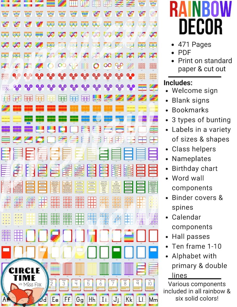 Printable Rainbow Classroom Decor, Rainbow Theme Elementary Classroom ...