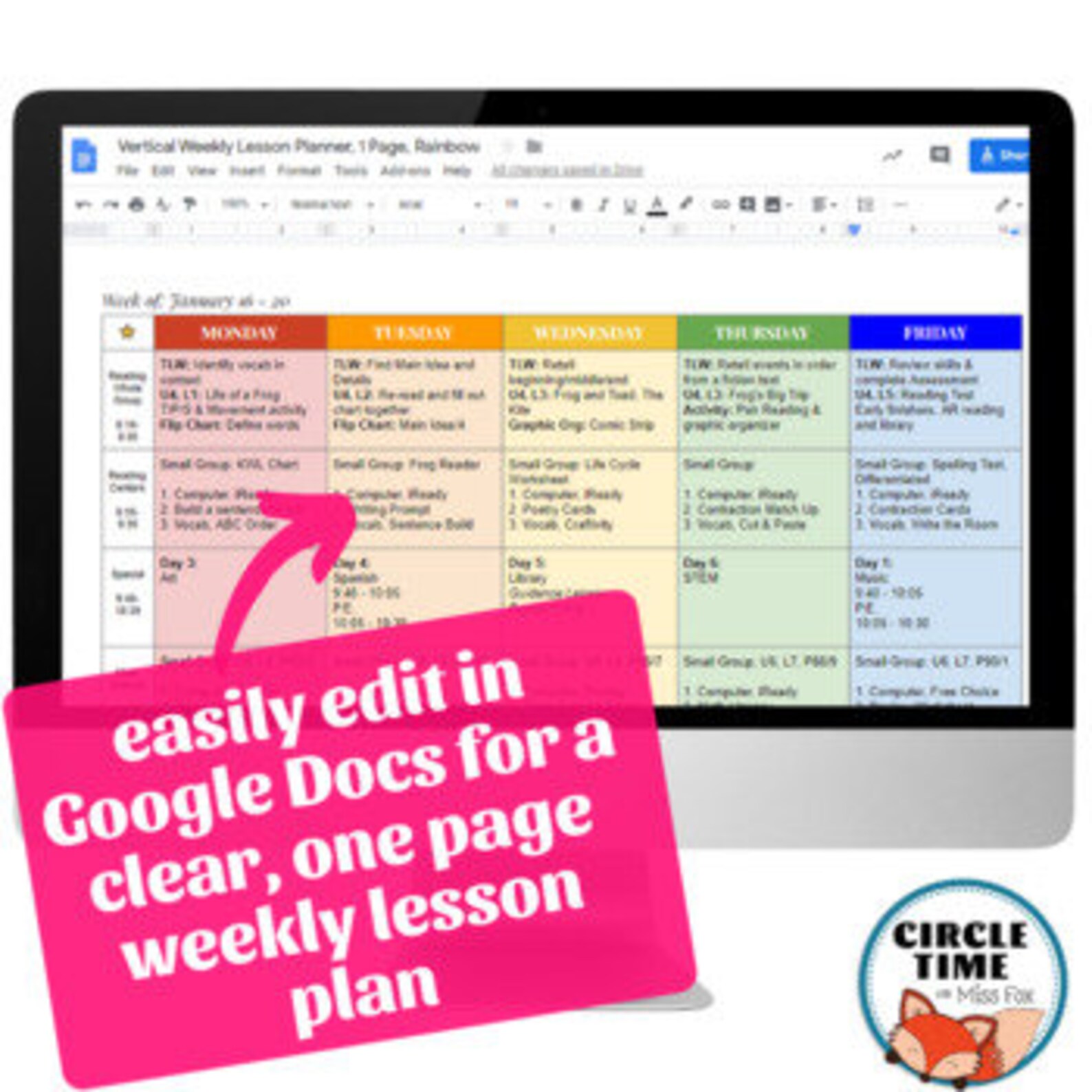 Google Docs Lesson Plan Template EDITABLE Weekly Teacher Etsy