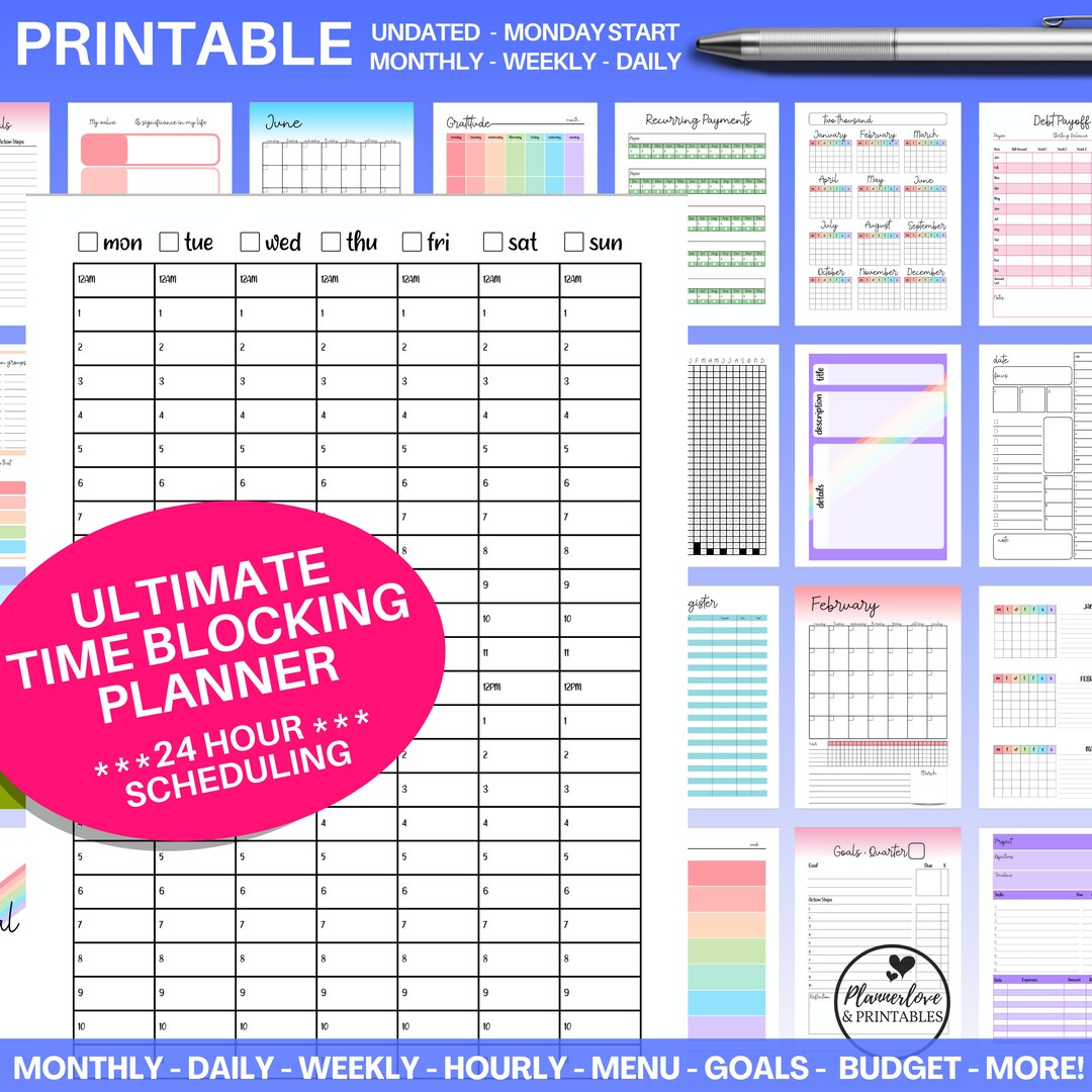 Ultimate Time Blocking Planner PRINTABLE 24 Hour Schedule, Daily and ...