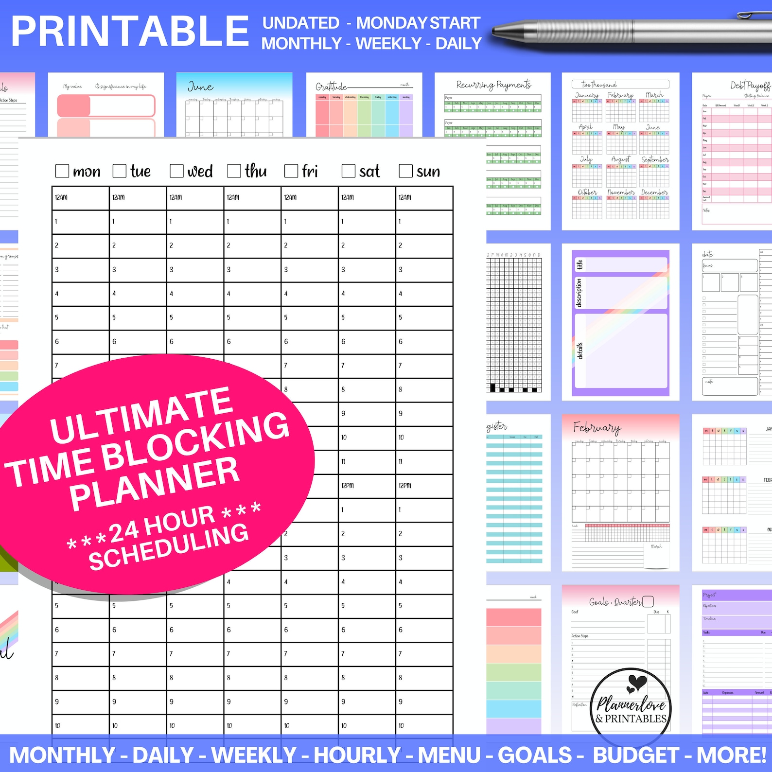 Ultimate Time Blocking Planner - PRINTABLE! 24 Hour Schedule, Daily and ...