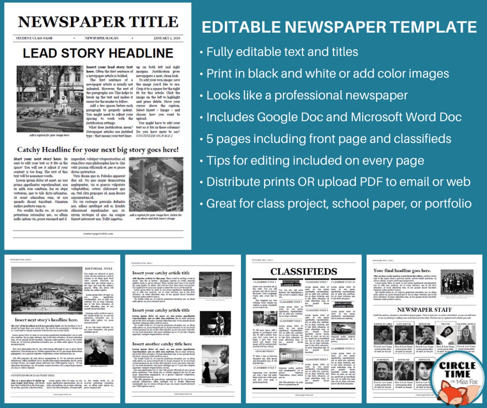 Plantilla de periódico editable / Plantilla de boletín escolar - Etsy ...