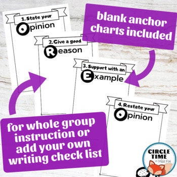 OREO Opinion Writing Anchor Charts, Graphic Organizers With Reasons ...