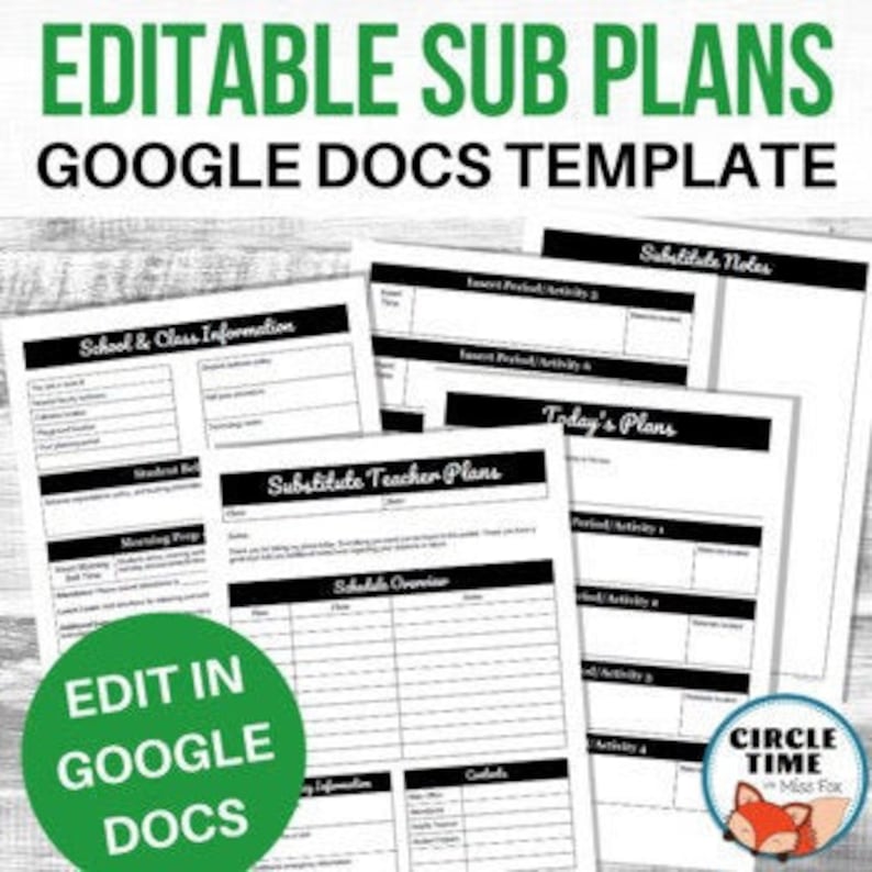 Editable Sub Plans, Substitute Teacher Plans, Sub Plan Template, Casual ...