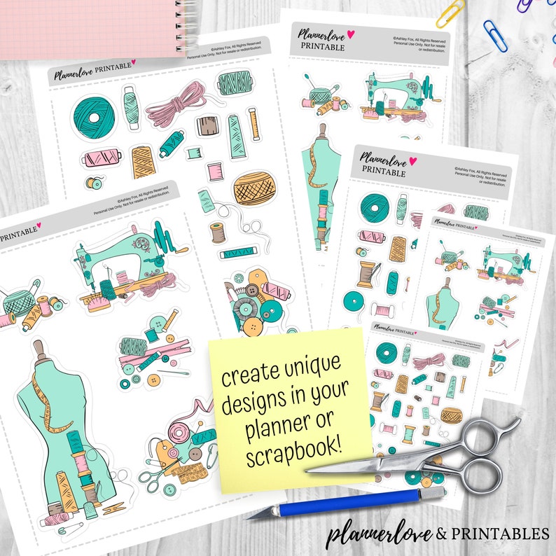 Printable Sewing Stickers Hand Drawn Stickers Printable - Etsy