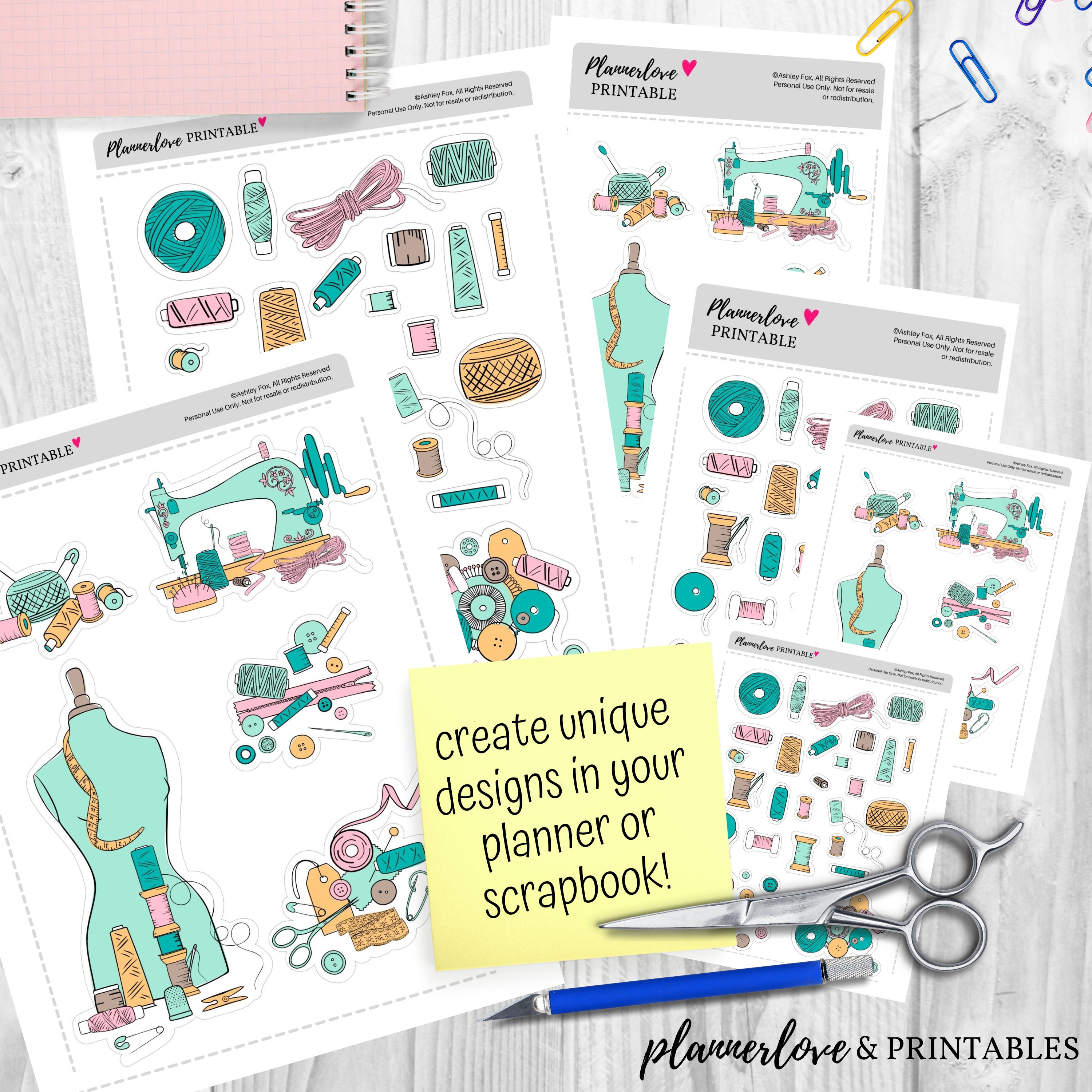 Printable Sewing Stickers, Hand Drawn Stickers, Printable Sewing ...
