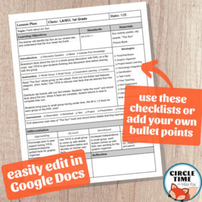 EDITABLE Lesson Plan Template in Google Docs, Digital Lesson Planner, Detailed Lesson Plan Page ...