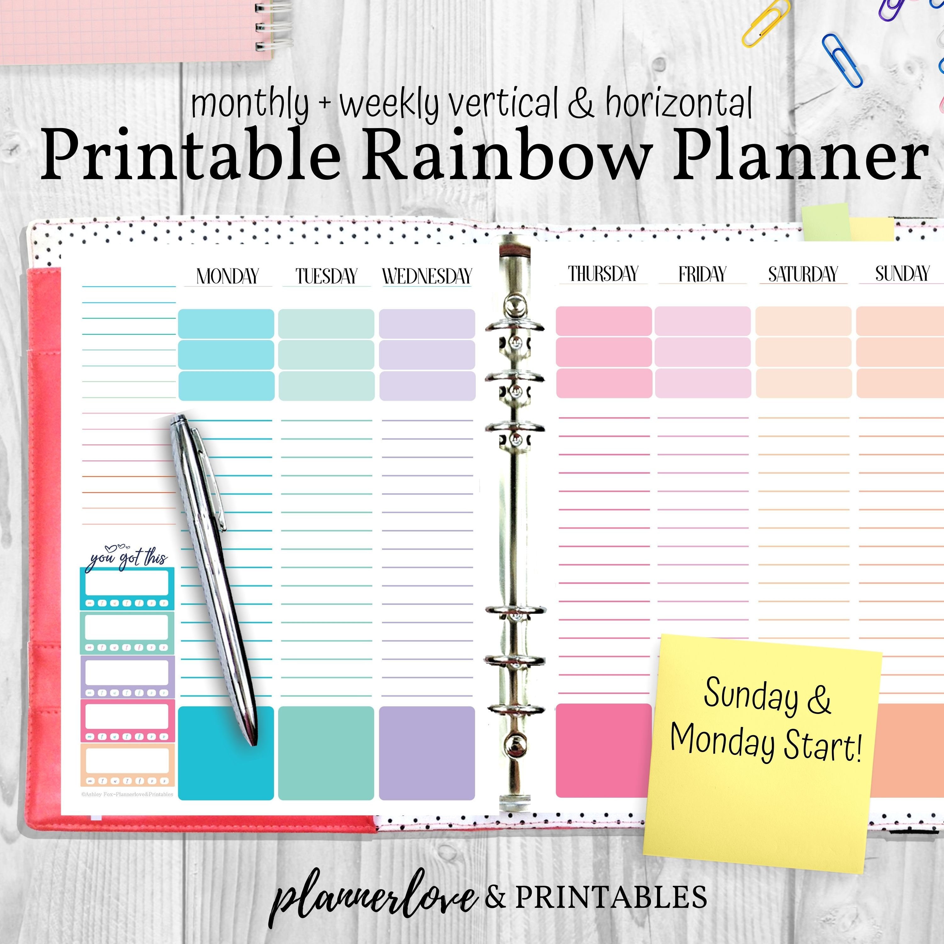 Calendars & Planners 2021 Monthly Rainbow Calendar & Dateless Weekly ...