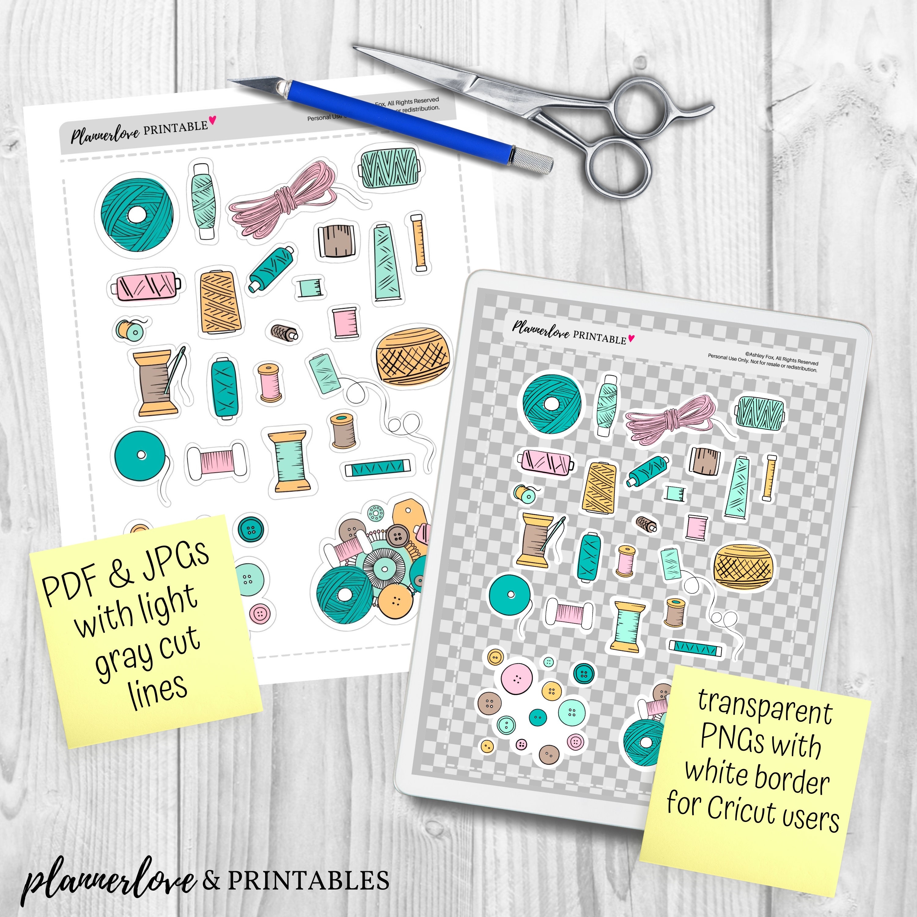 Printable Sewing Stickers, Hand Drawn Stickers, Printable Sewing ...