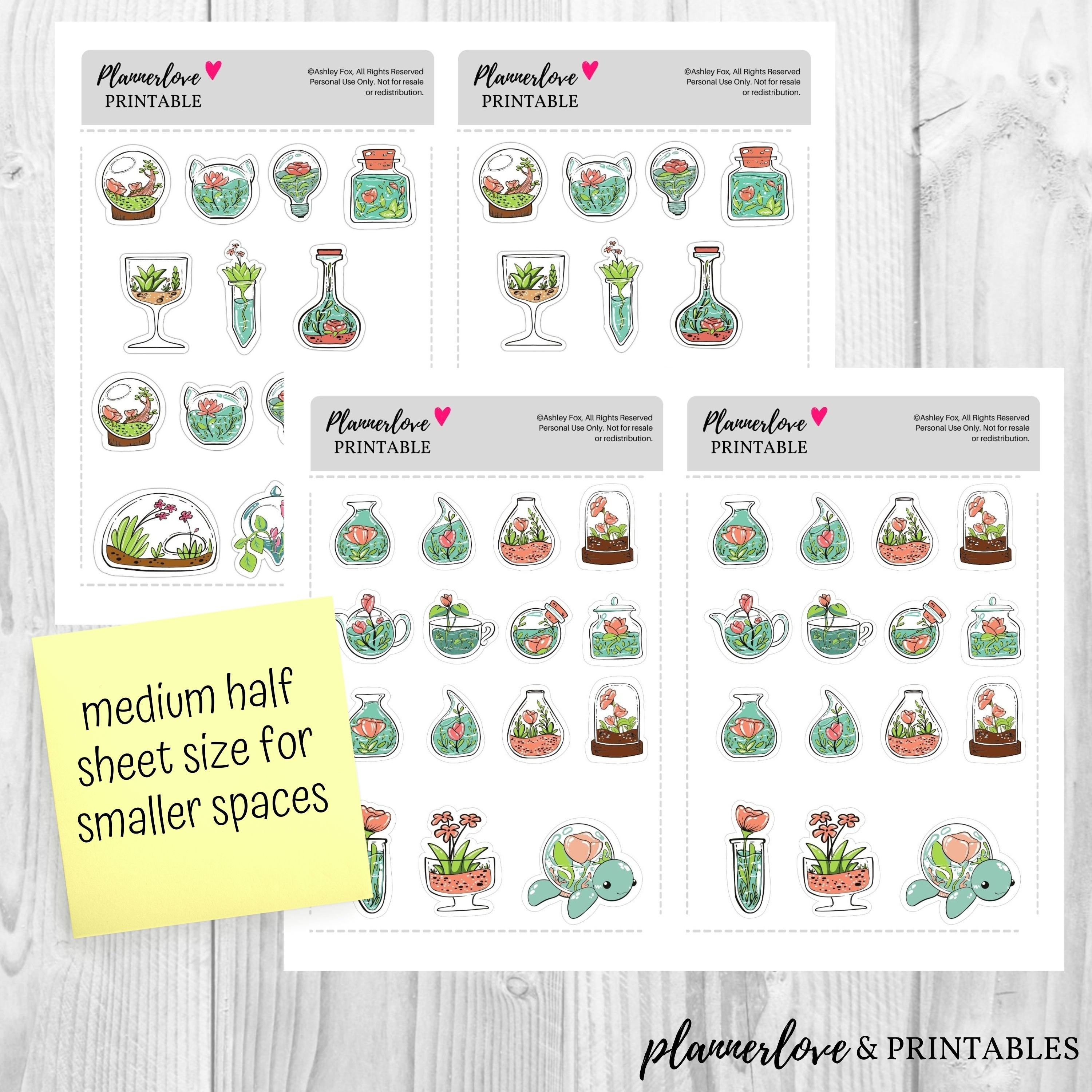 Printable Succulent Stickers, Whimsical Hand Drawn Stickers, Printable ...