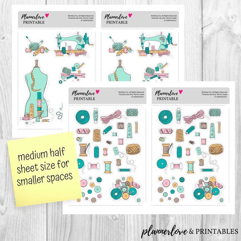 Printable Sewing Stickers, Hand Drawn Stickers, Printable Sewing ...