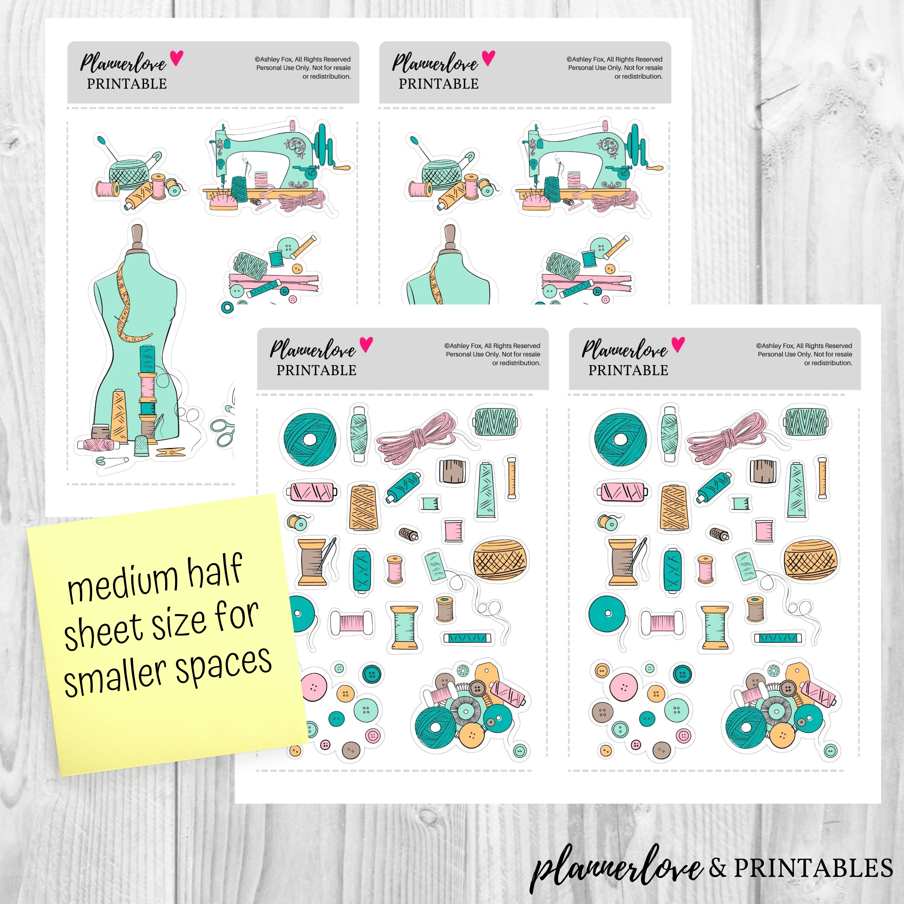 Printable Sewing Stickers, Hand Drawn Stickers, Printable Sewing ...