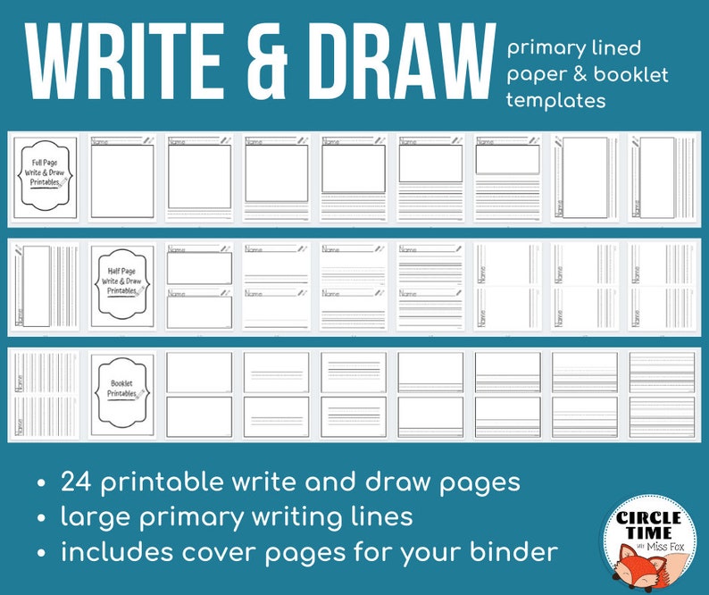 Printable Kindergarten Paper, Primary Write & Draw Templates, Printable ...