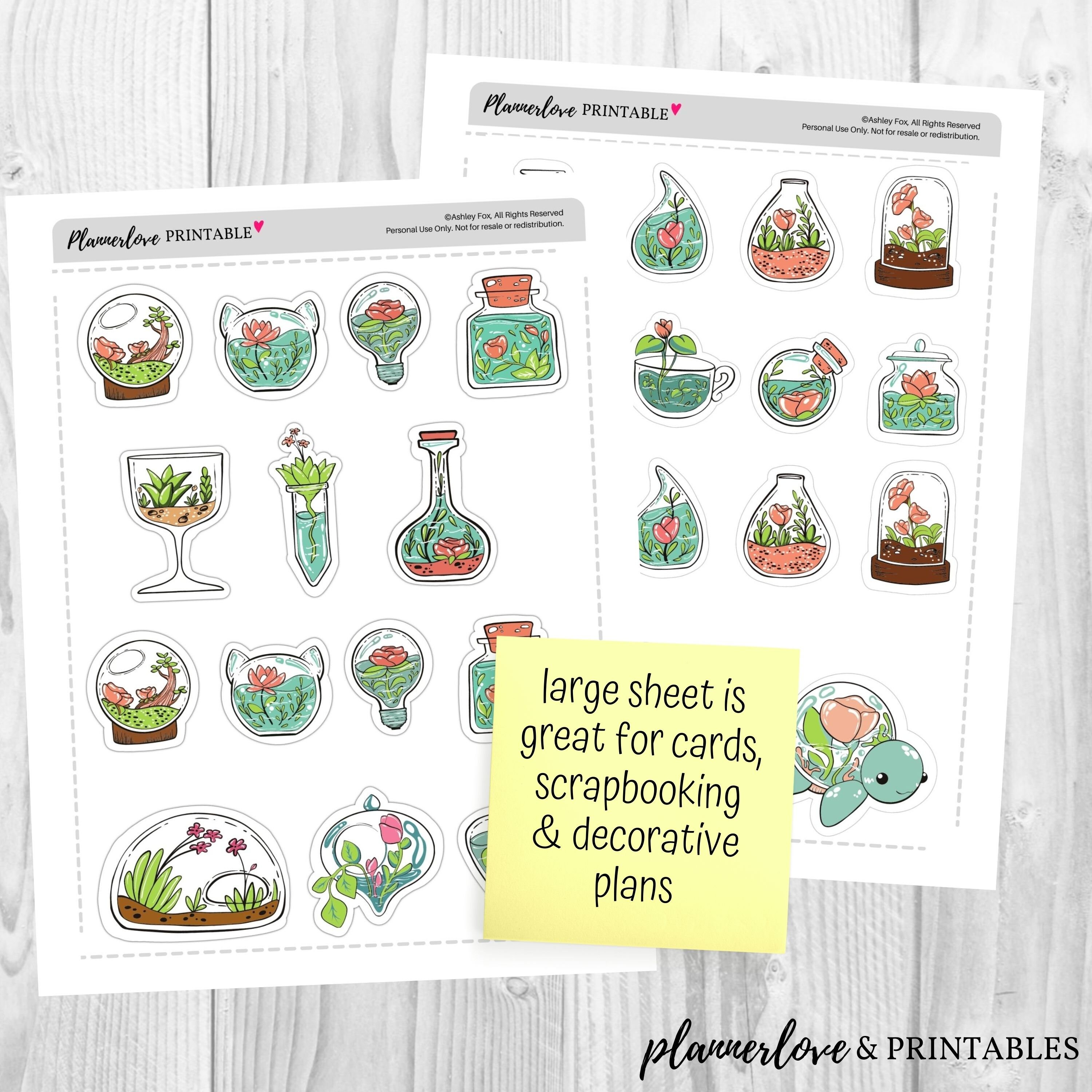Printable Succulent Stickers, Whimsical Hand Drawn Stickers, Printable ...
