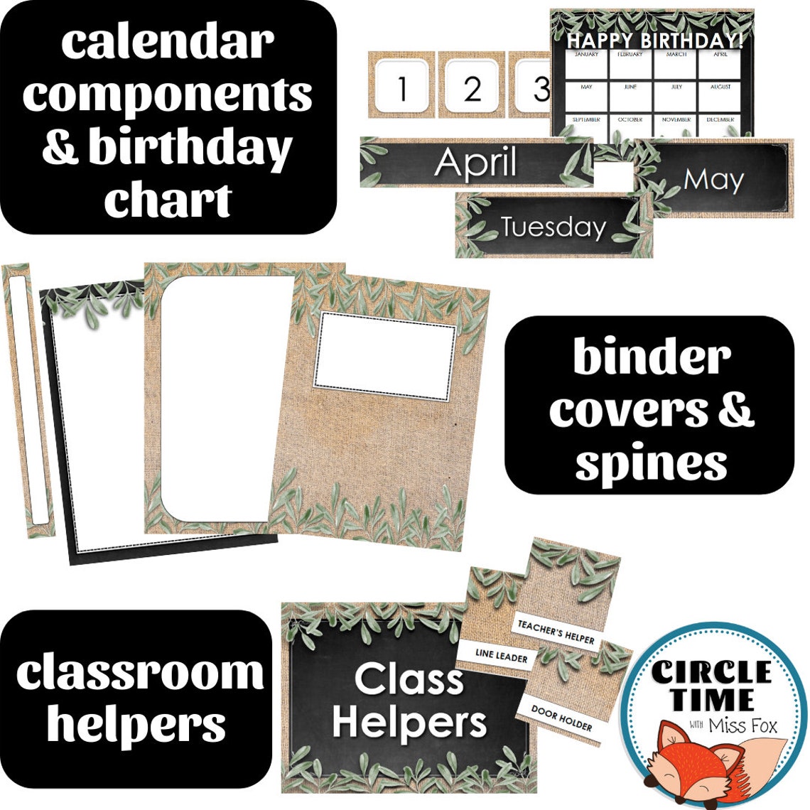 Printable Farmhouse Decor Chalk & Burlap Classroom - Etsy