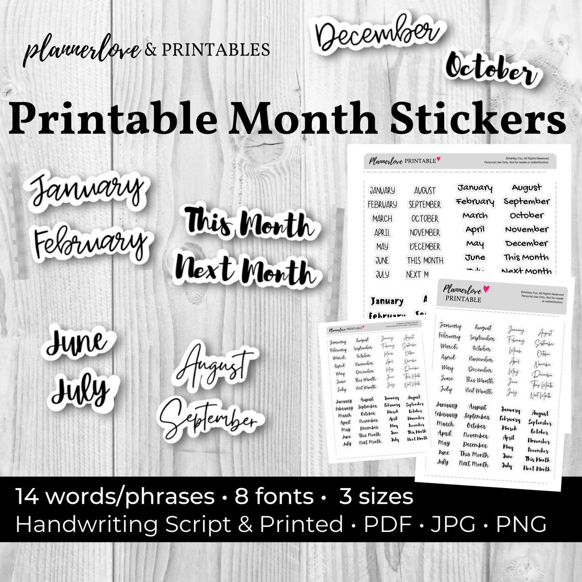 Printable Month Stickers: Cute Month Stickers Printable | Etsy
