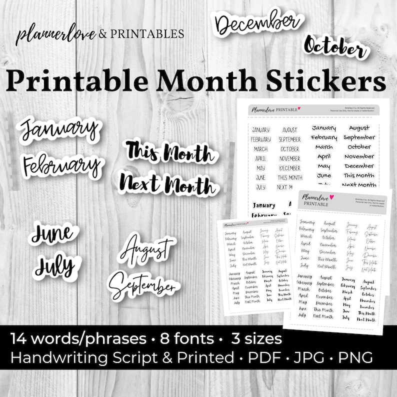 Printable Month Stickers: Cute Month Stickers, Printable Sticker Month ...