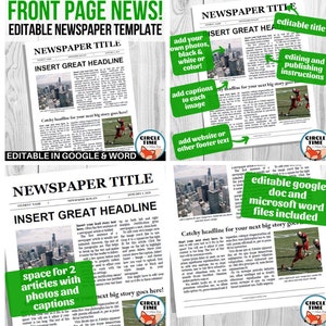 EDITABLE Newspaper Front Page Template, Google Docs Newspaper ...