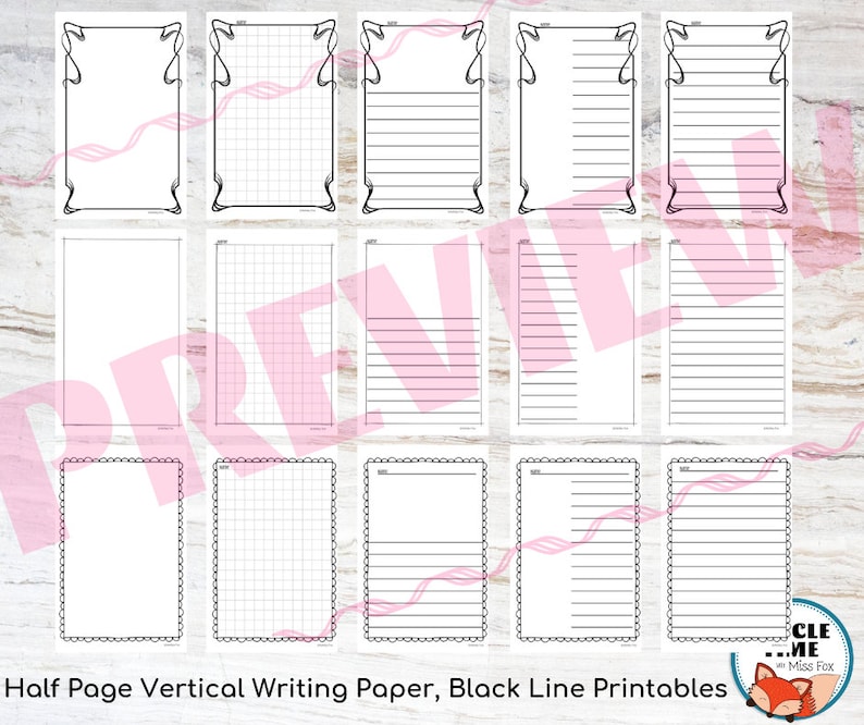 Printable Booklet Templates, Vertical Half Sheet Writing Paper Blank ...