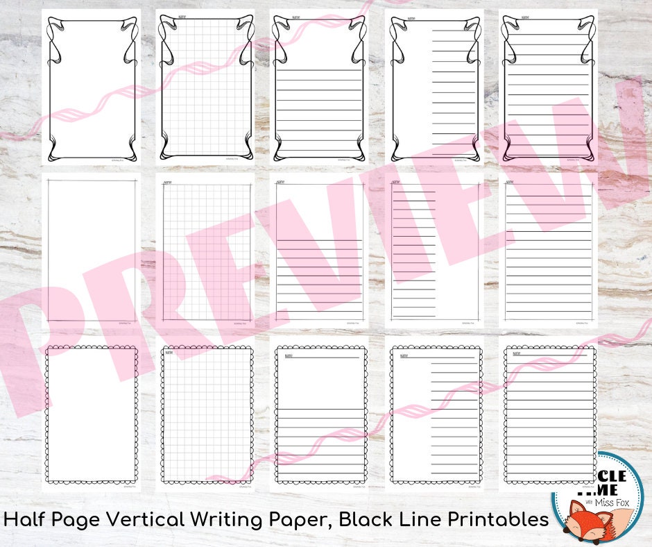Printable Booklet Templates, Vertical Half Sheet Writing Paper Blank ...