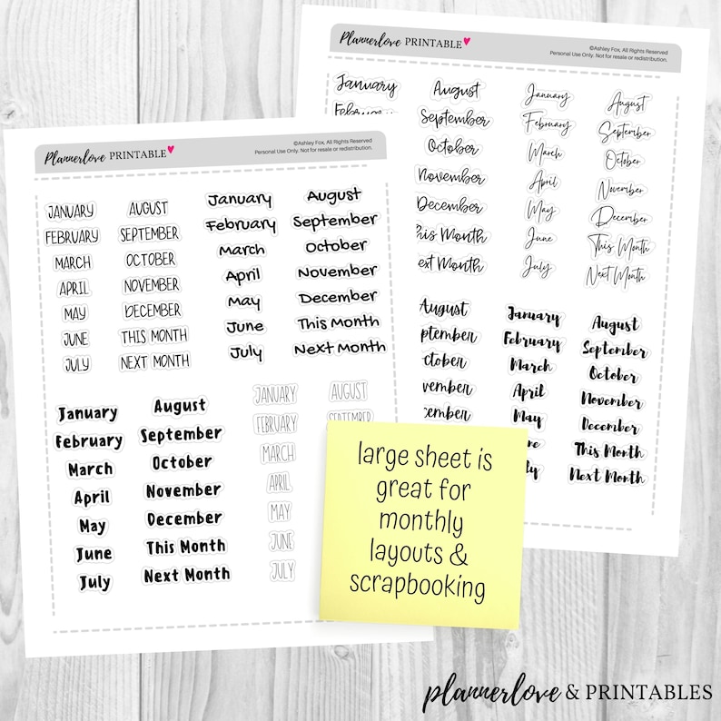 Printable Month Stickers: Cute Month Stickers Printable - Etsy