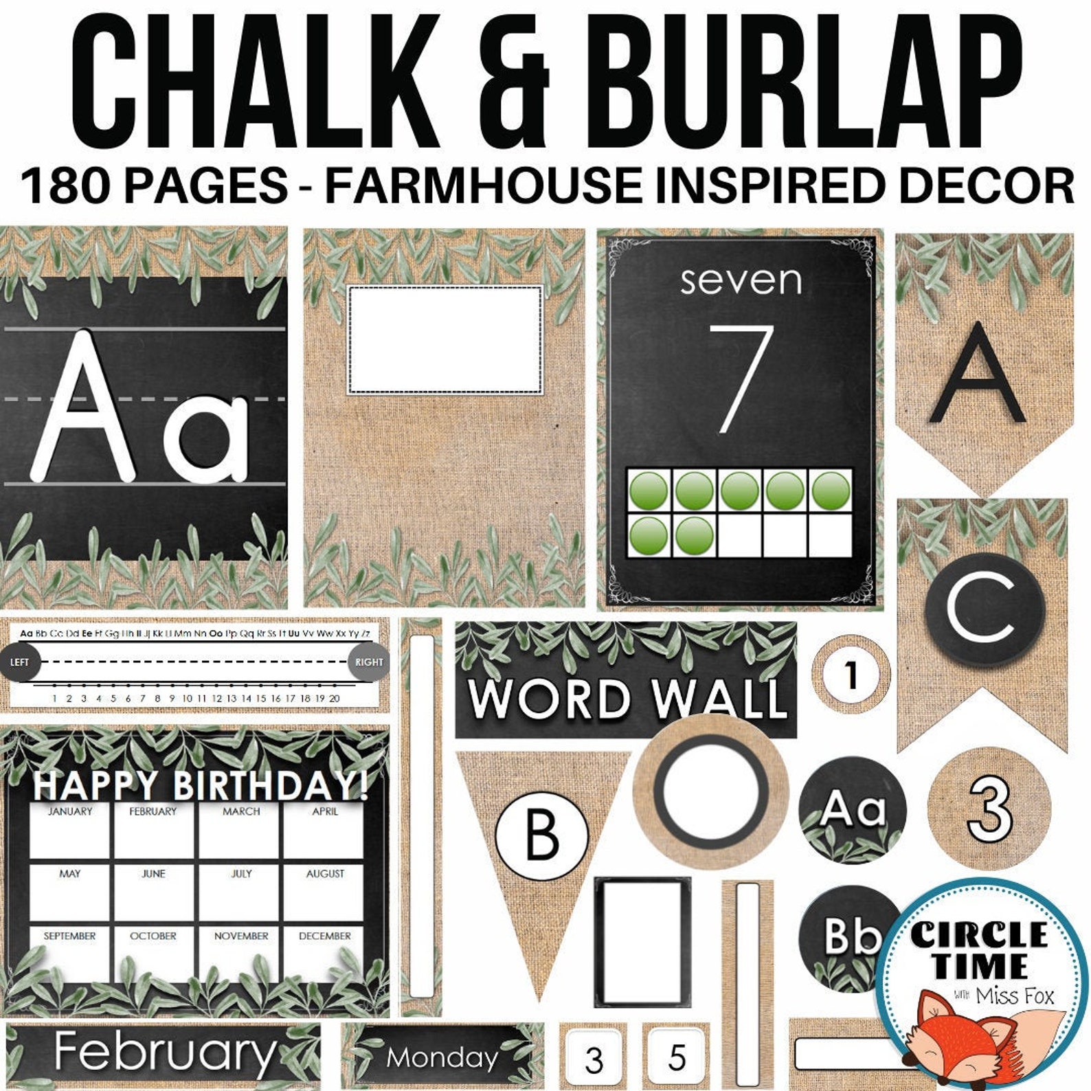 Printable Farmhouse Decor Chalk & Burlap Classroom - Etsy