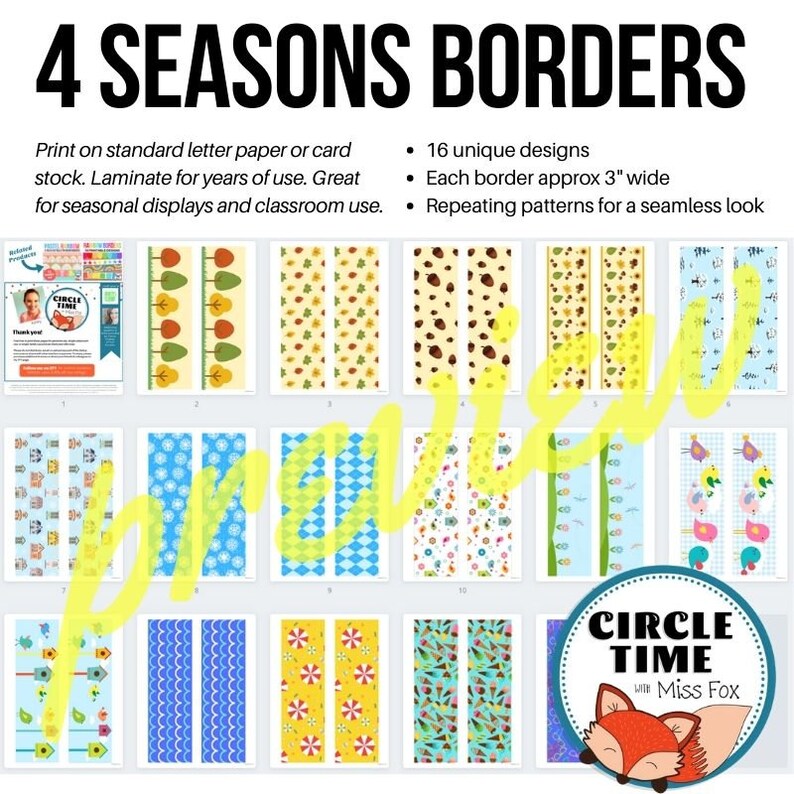 4 Seasons Printable Bulletin Board Borders, Classroom Decor, Fall ...