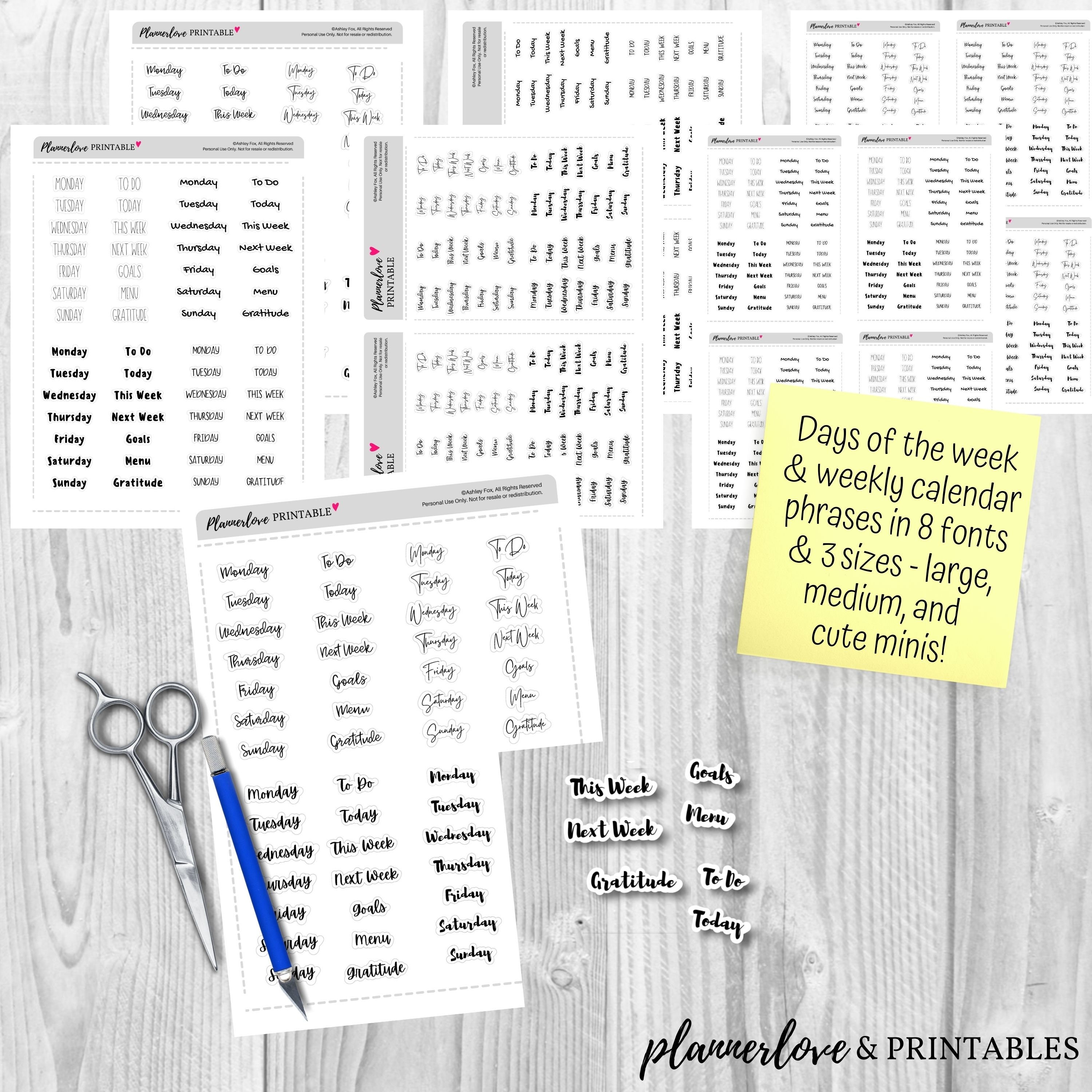 Printable Days of the Week Stickers: Cute Days of the Week Stickers ...