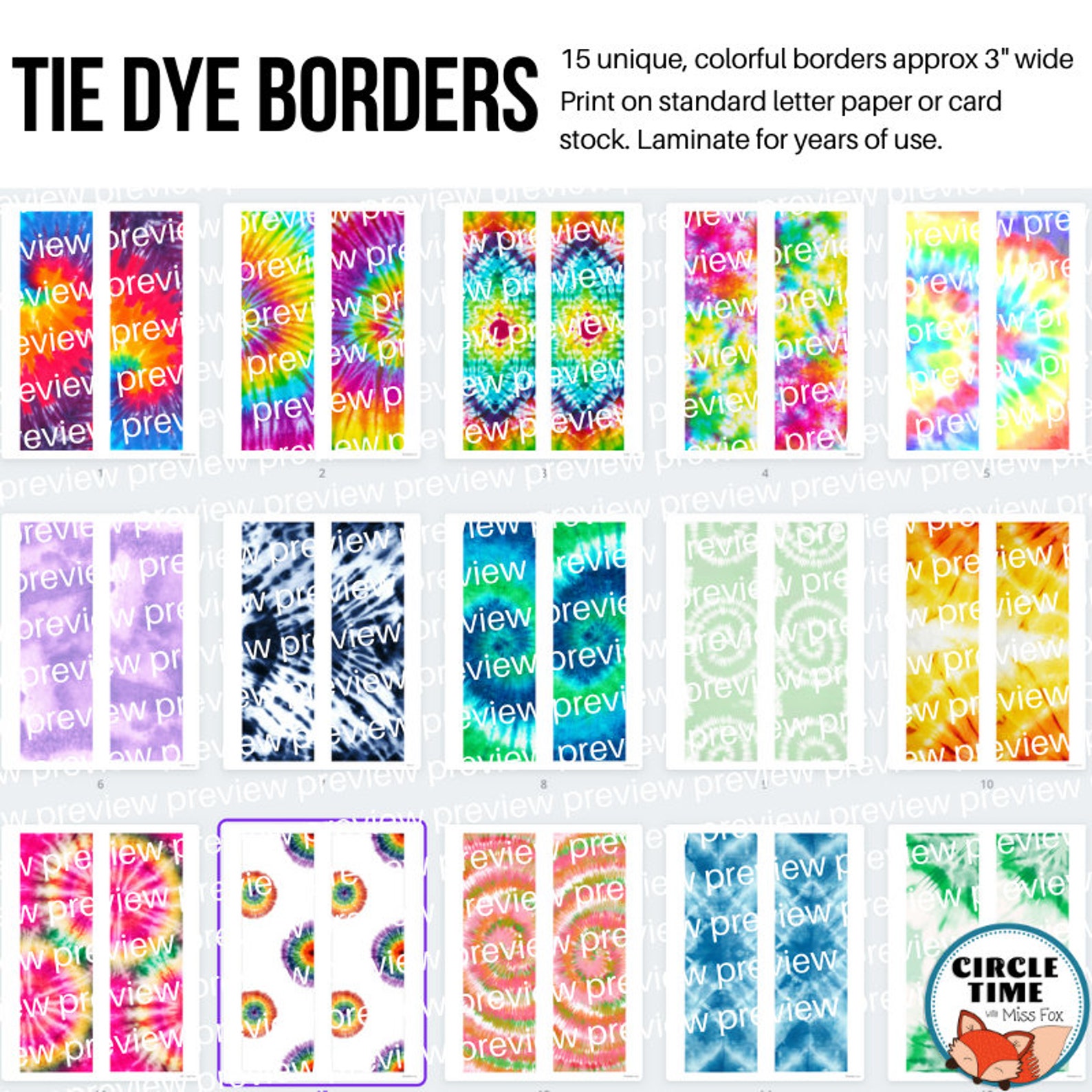 Printable Tie Dye Borders, Tie Dye Classroom Theme, Classroom ...