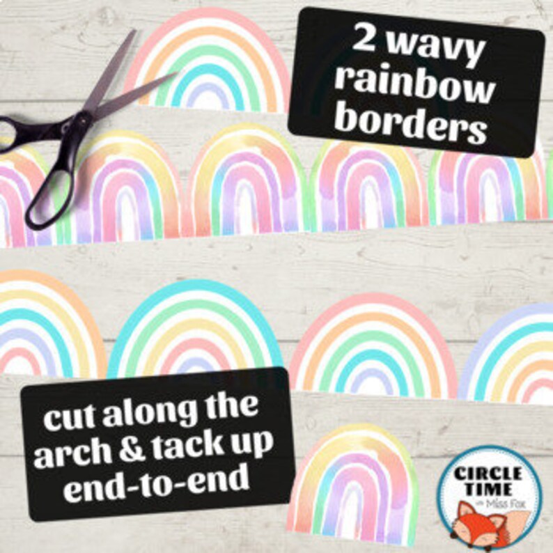 Rainbow Classroom Decor, Printable Bulletin Board Borders, Rainbow ...
