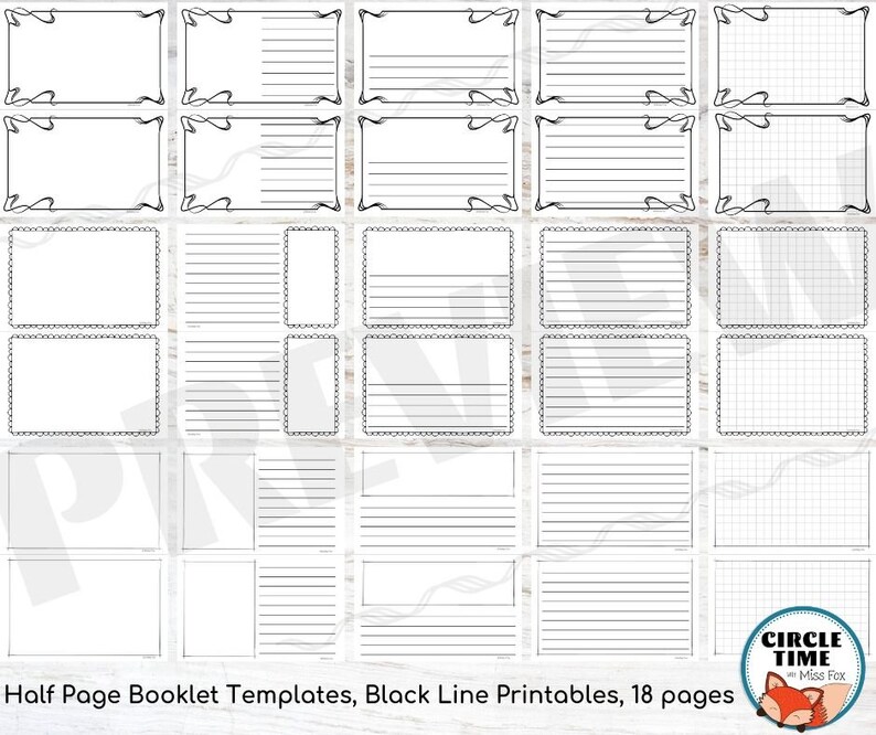 Printable Booklet Templates, Horizontal Half Sheet Writing Paper, Blank ...