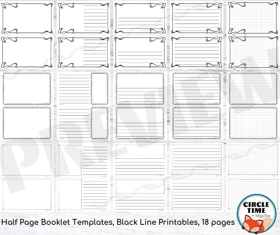 Printable Booklet Templates, Horizontal Half Sheet Writing Paper, Blank ...