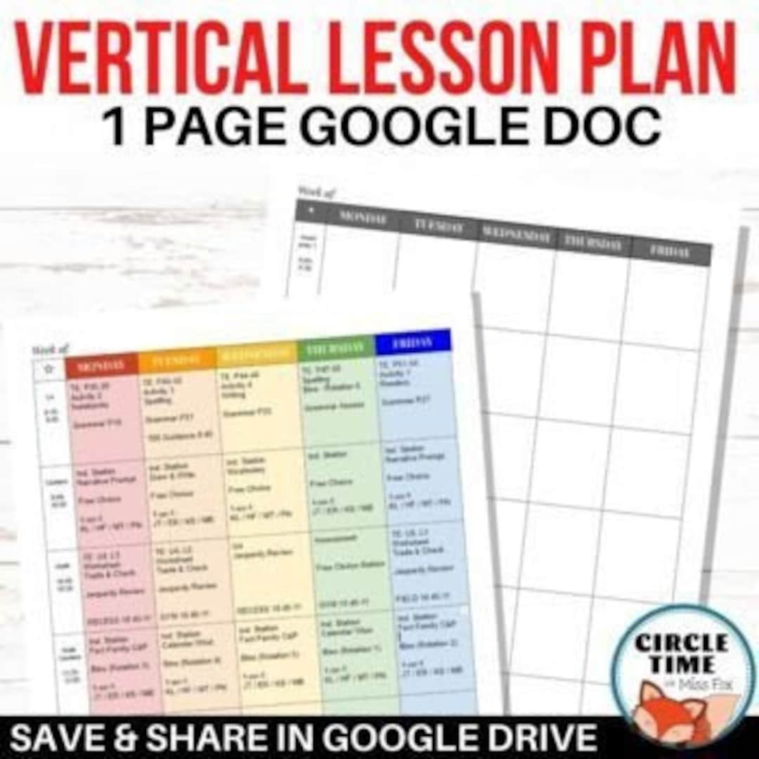 Google Docs Lesson Plan Template EDITABLE Weekly Teacher Planner