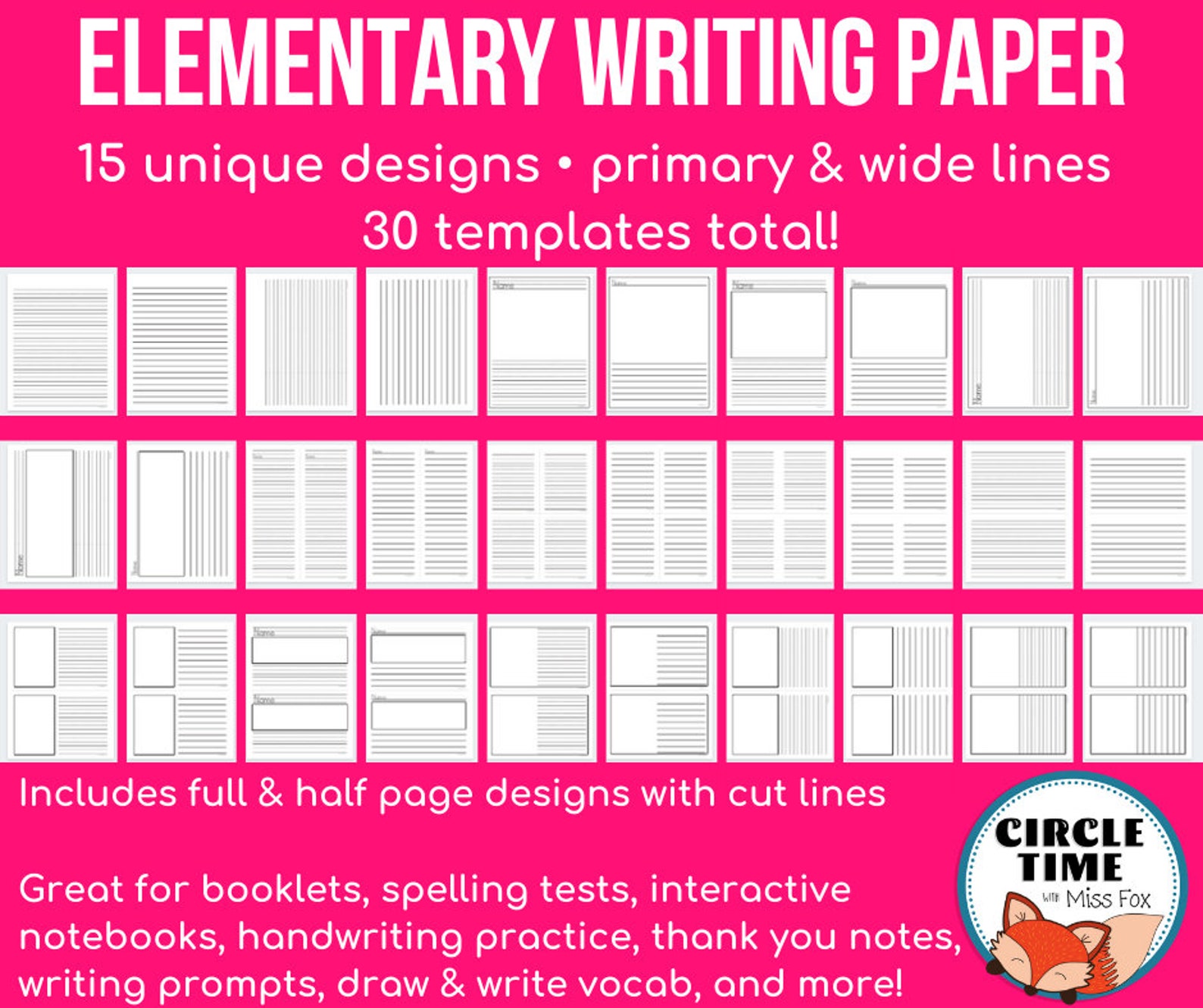 Printable Elementary Writing Paper, Wide Ruled and Primary Lined Paper ...