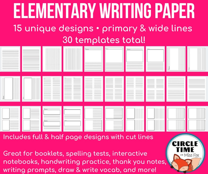 Printable Elementary Writing Paper Wide Ruled and Primary - Etsy