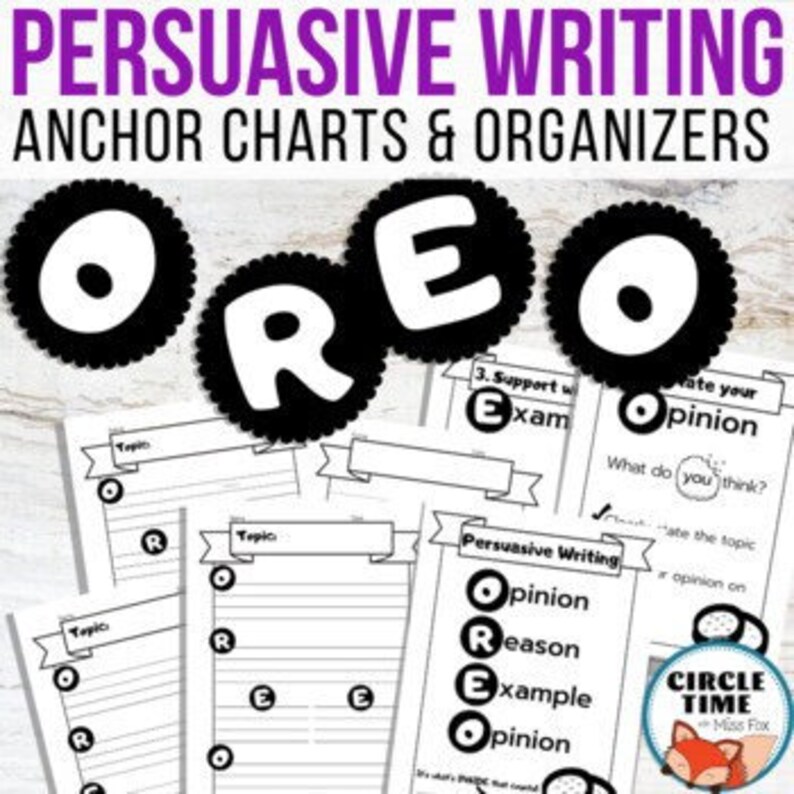 OREO Opinion Writing Anchor Charts, Graphic Organizers With Reasons ...