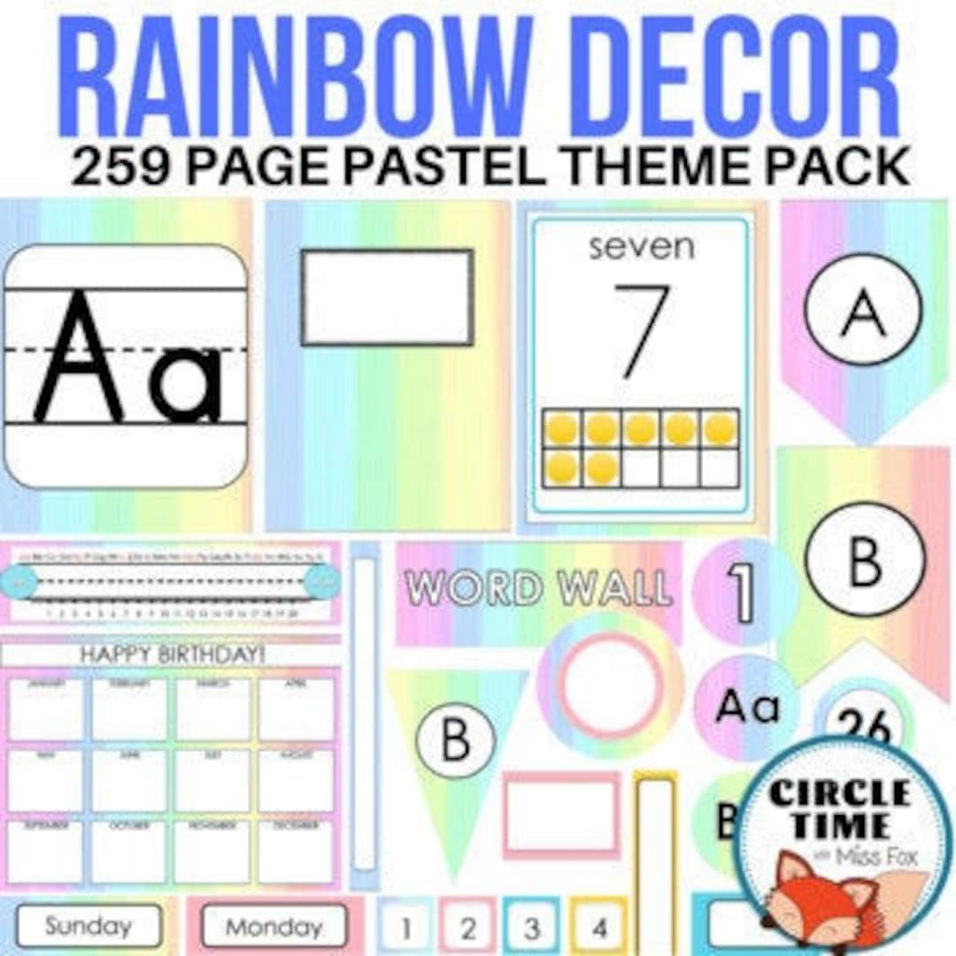 Printable Rainbow Classroom Decor, Pastel Rainbow Theme Classroom ...