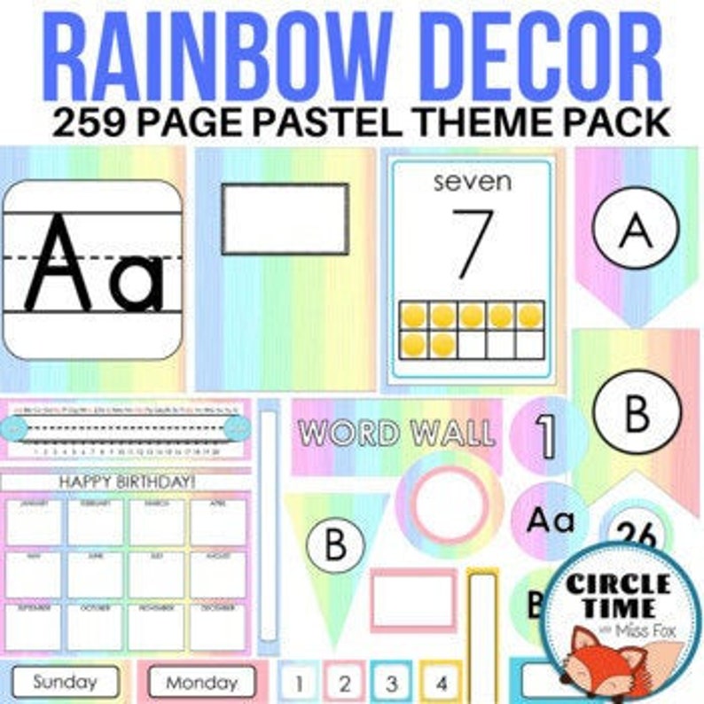 Printable Rainbow Classroom Decor, Pastel Rainbow Theme Classroom ...