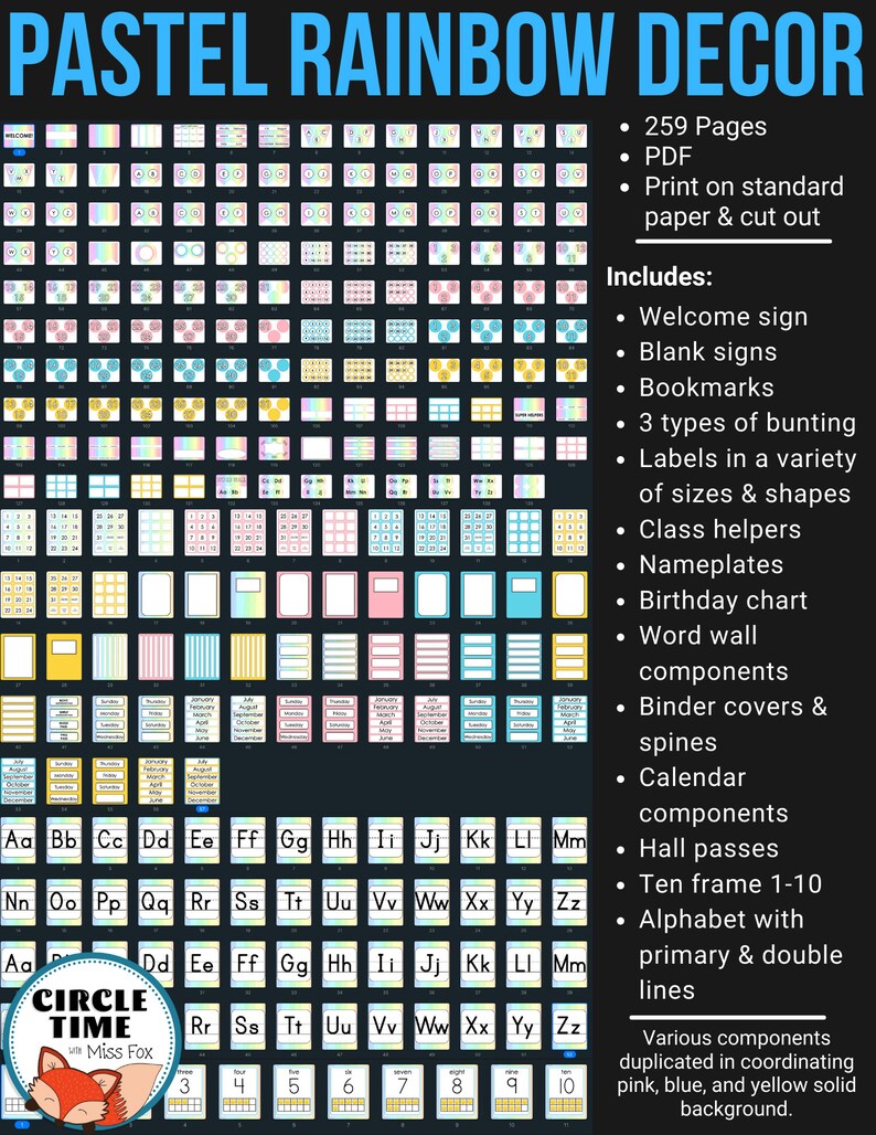 Printable Rainbow Classroom Decor, Pastel Rainbow Theme Classroom ...