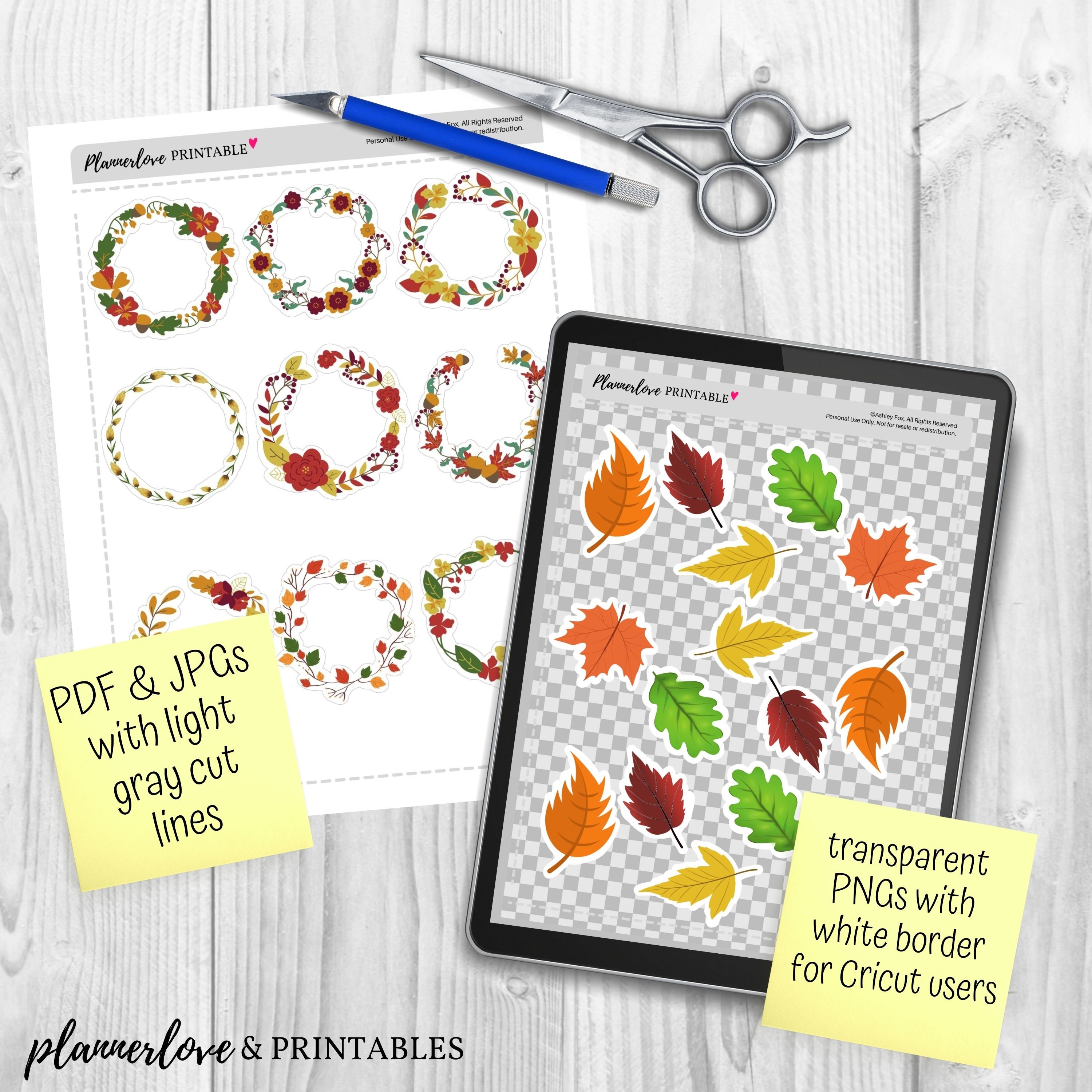 Printable Stickers: Wreaths PNG, JPG, PDF Printable Fall Stickers, Fall ...