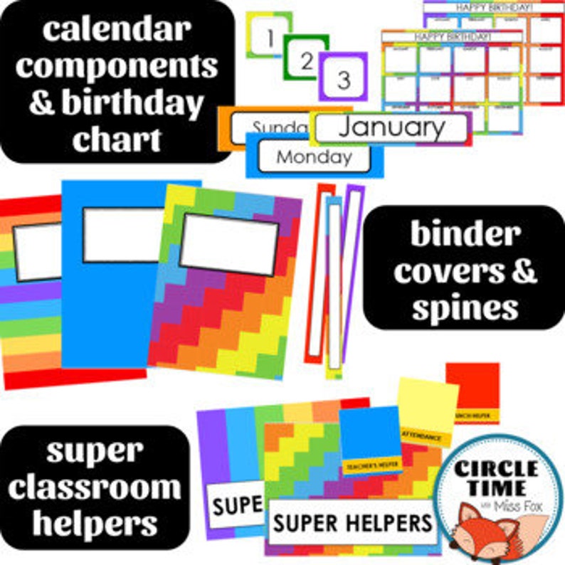 Printable Rainbow Classroom Decor, Rainbow Theme Elementary Classroom ...