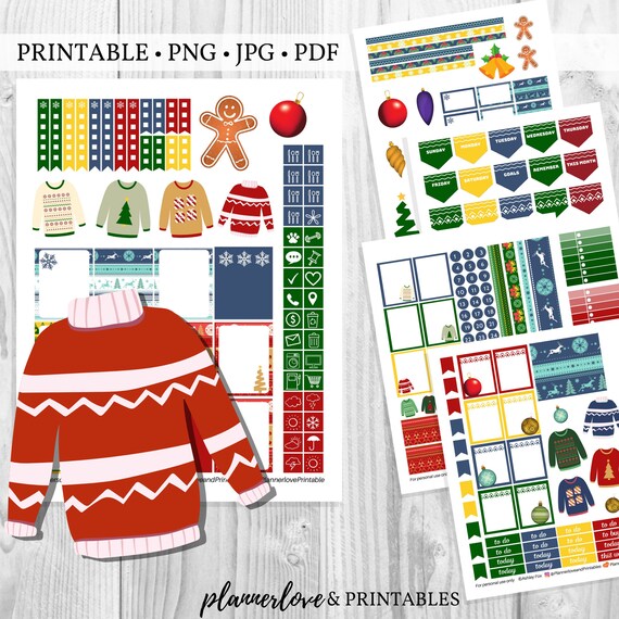 Printable Ugly Sweater Planner Sticker Kit Tacky Sweater | Etsy