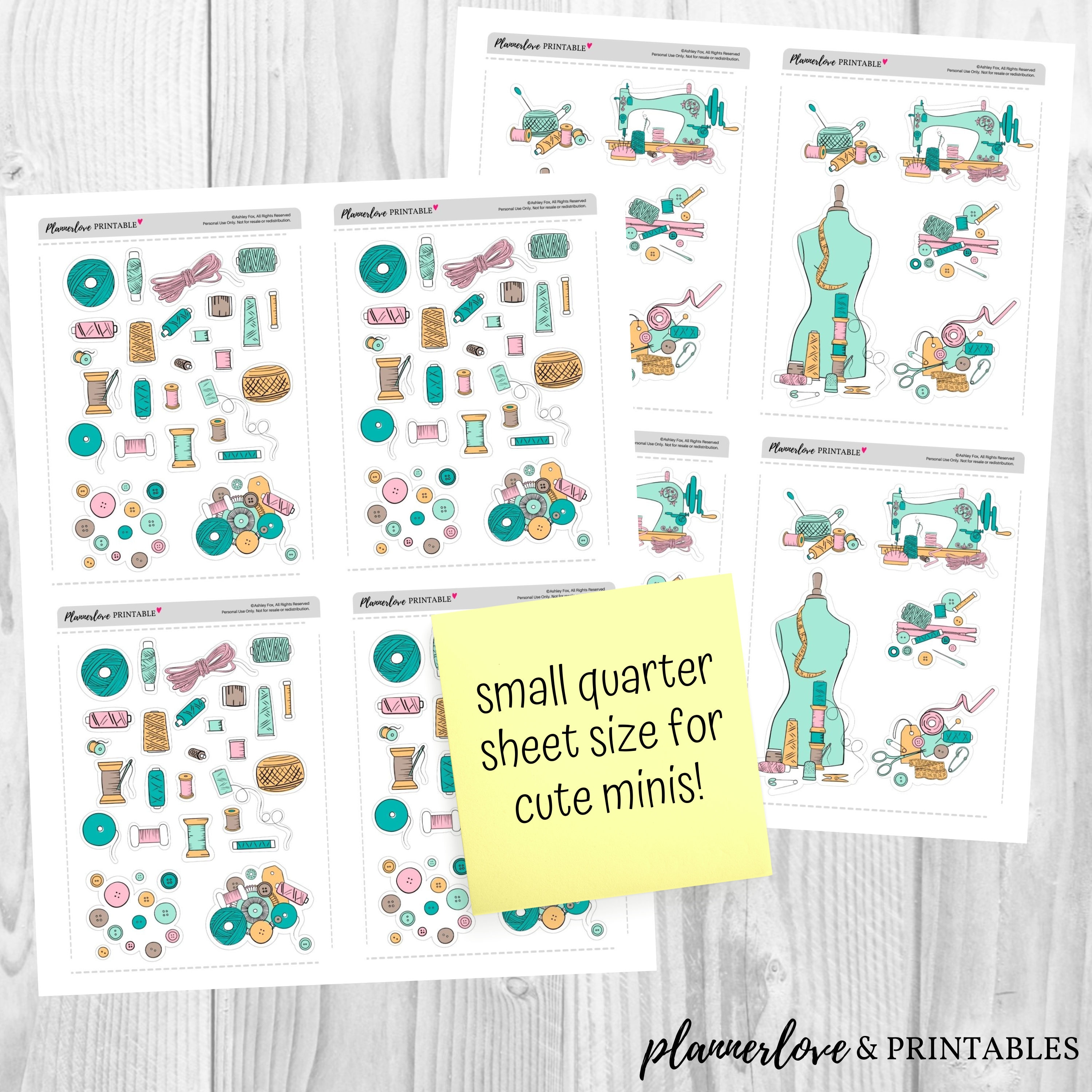 Printable Sewing Stickers, Hand Drawn Stickers, Printable Sewing ...
