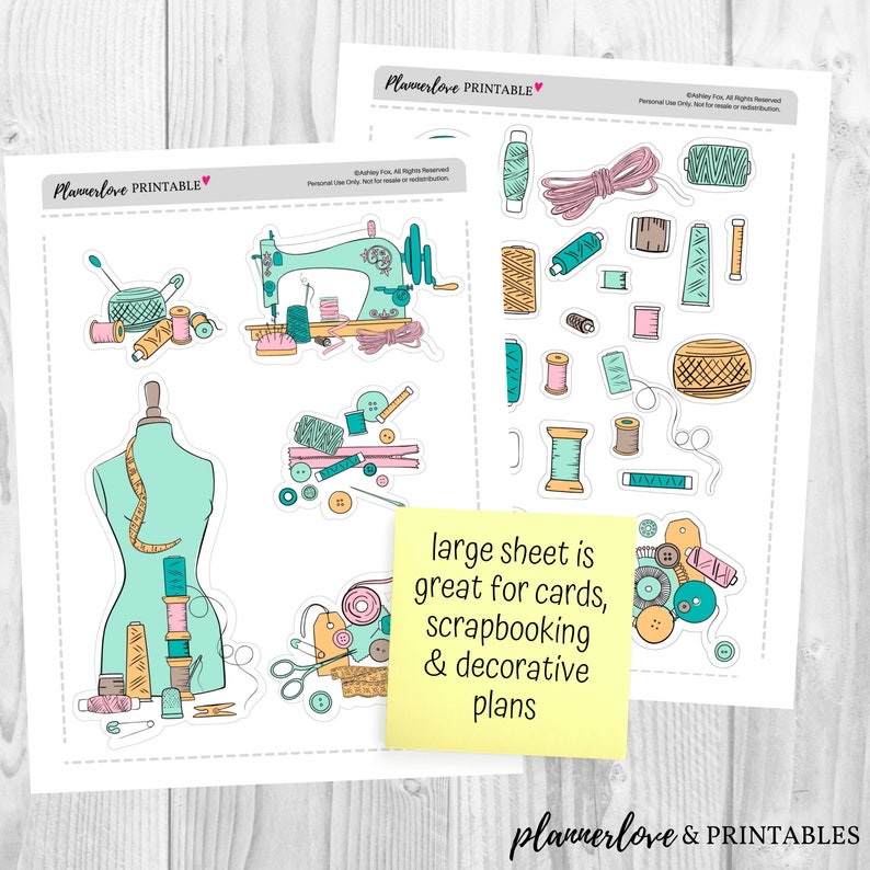 Printable Sewing Stickers, Hand Drawn Stickers, Printable Sewing ...