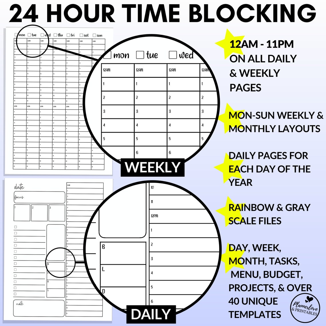 Ultimate Time Blocking Planner PRINTABLE 24 Hour Schedule, Daily and ...