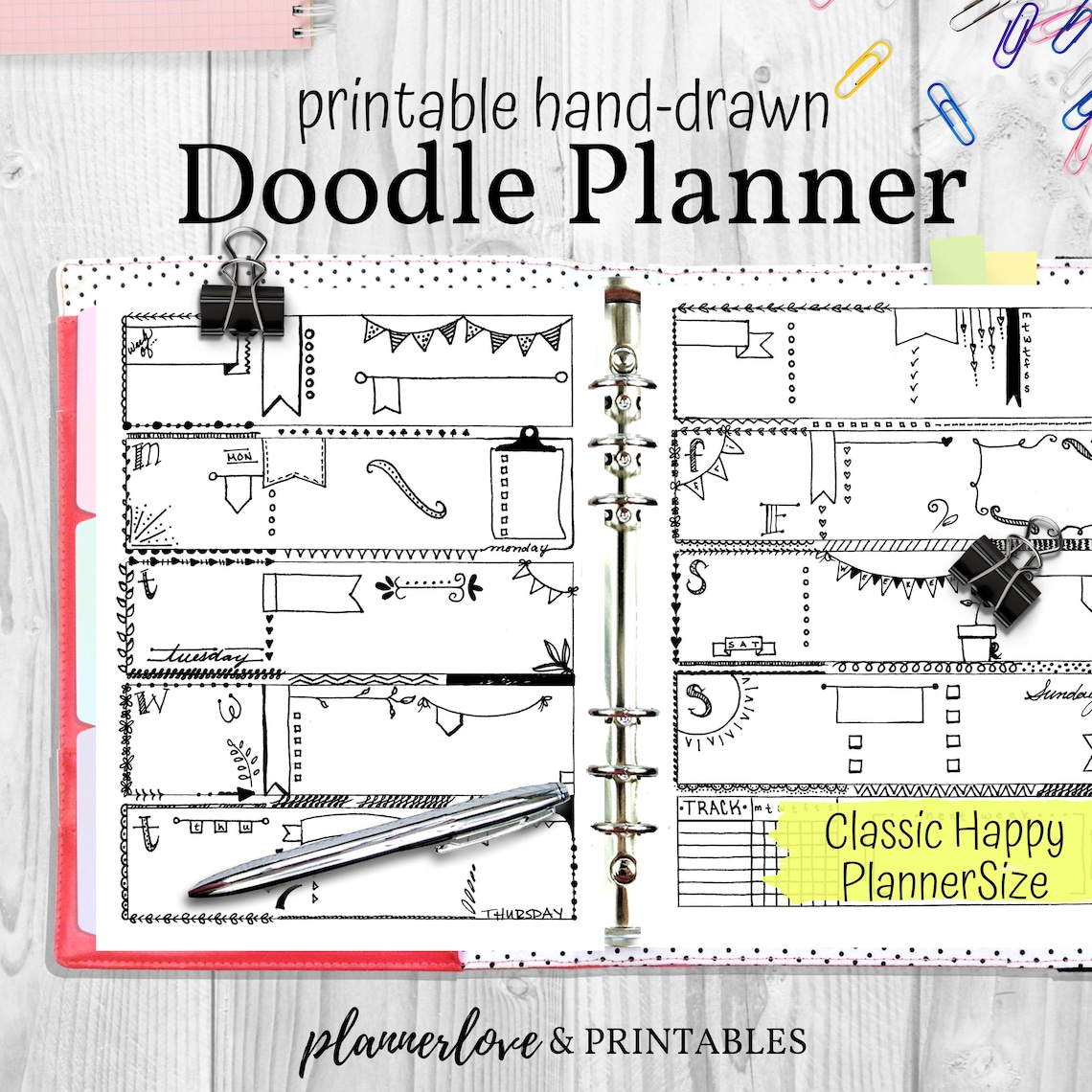 Doodle Planner Hand Drawn Coloring Planner Inserts Classic - Etsy